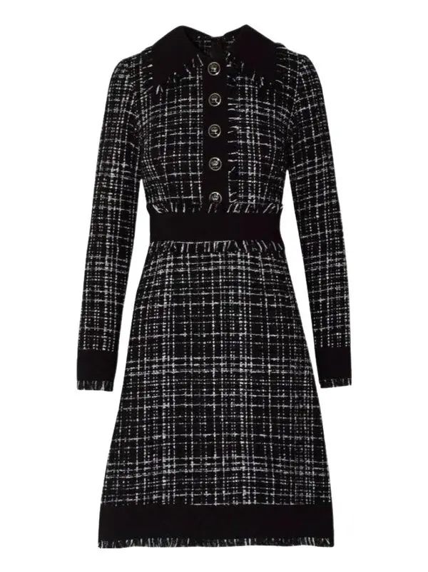 Dolce & Gabbana And White Tweed Mini Dress With Tassel Hem - Black
