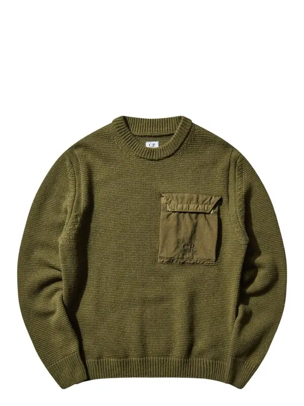 C.P. COMPANY Crewneck Jumper With Logo Pocket - Green