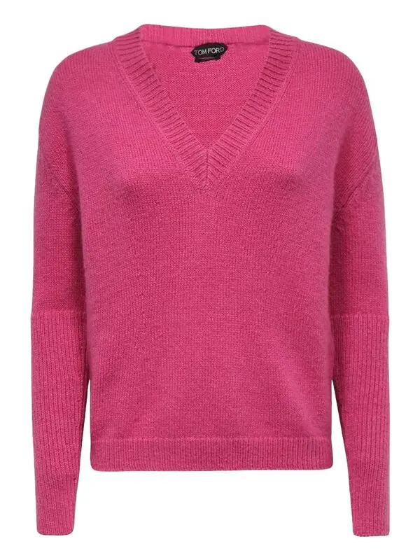 TOM FORD Ribbed-trim V-neck Knitted Sweater - Pink