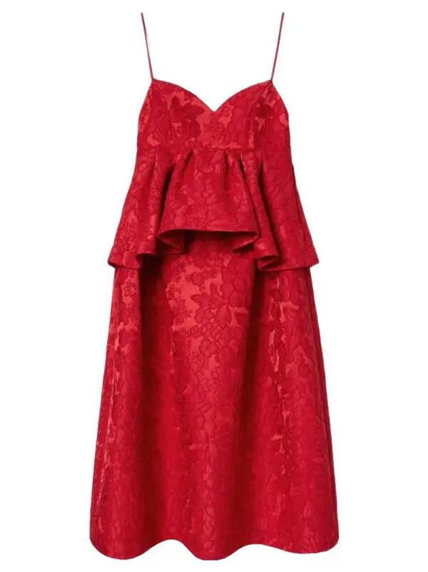 La DoubleJ Satine Floral Peplum Midi Dress - Red