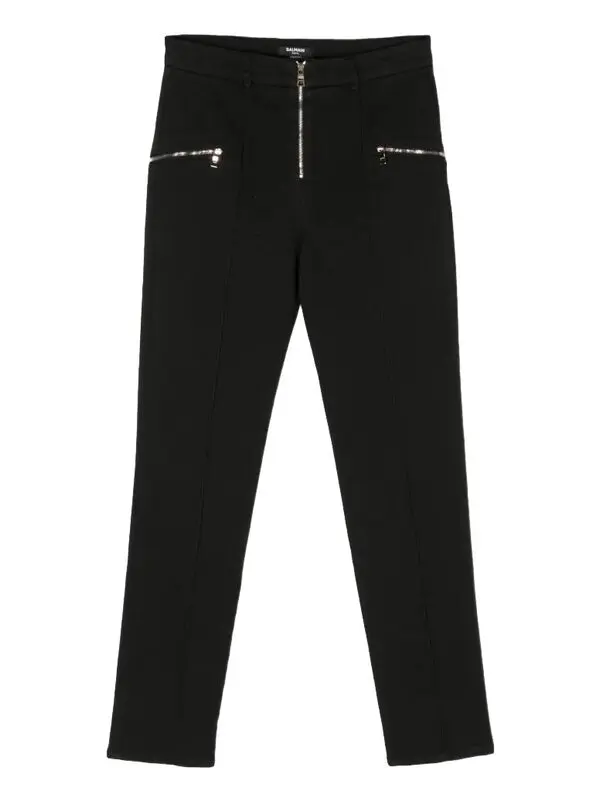 Balmain High-waisted Straight-leg Trousers With Zipper Detail - Black