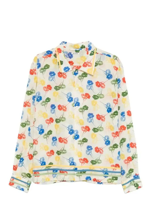 BODE Flower Stamp Long Sleeve Shirt - White Multi