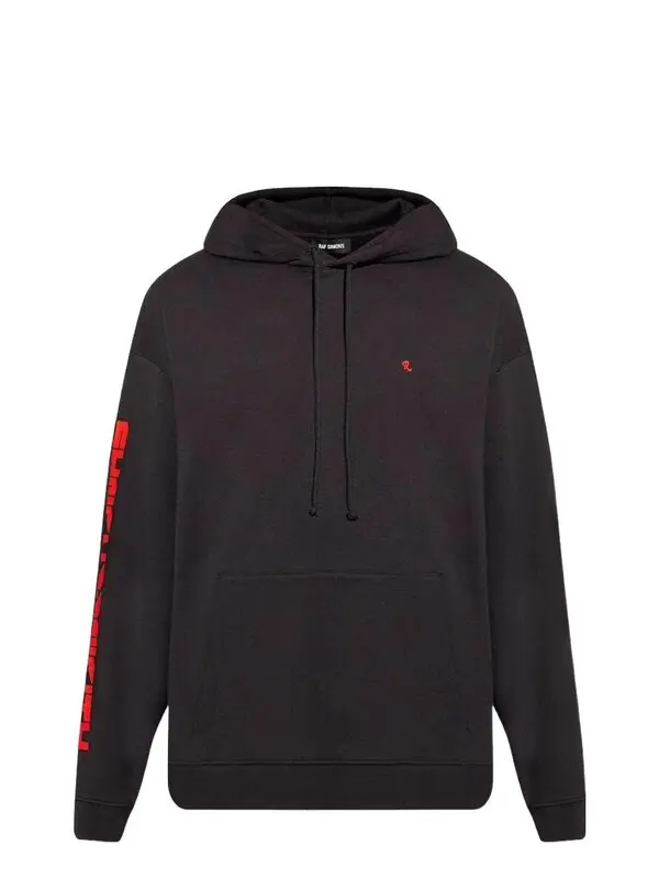 Raf Simons Logo Embroidered Drawstring Hoodie - Black