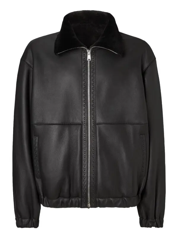 Fendi Shearling Trimmed Oversized Blouson Jacket - Black