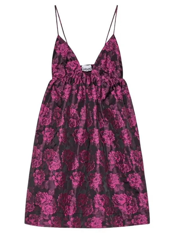 GANNI Jacquard Slip Dress - Pink