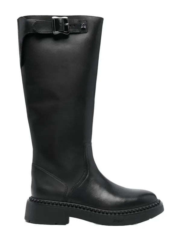 Ash Thick Heeled Short Boots - Black