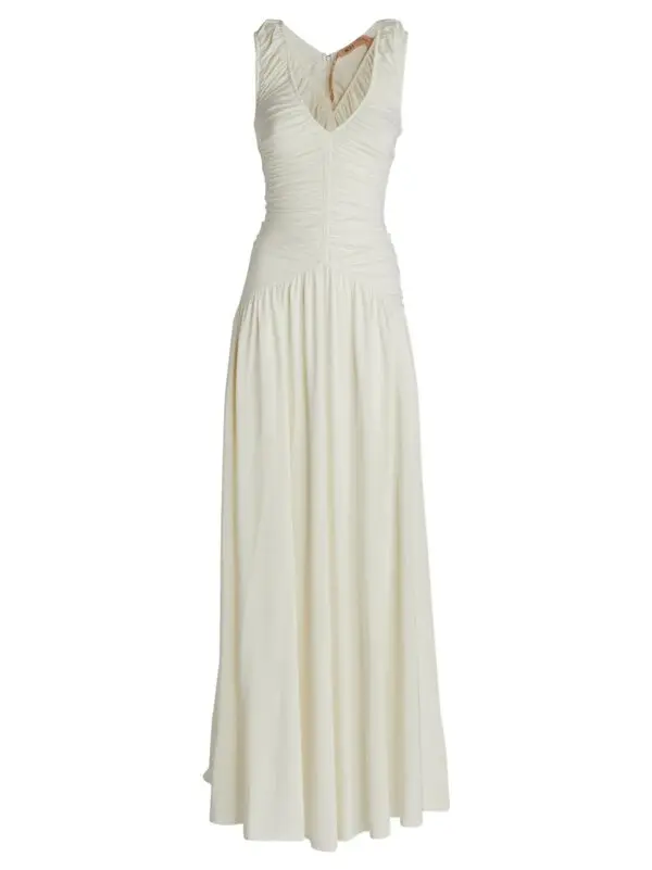 N.21 V-neck Pleated Maxi Dress - White