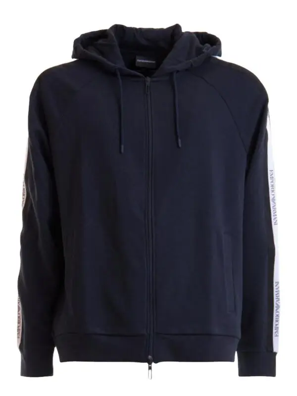 Emporio Armani Logo Detail Striped Zip-up Casual Jacket - Black