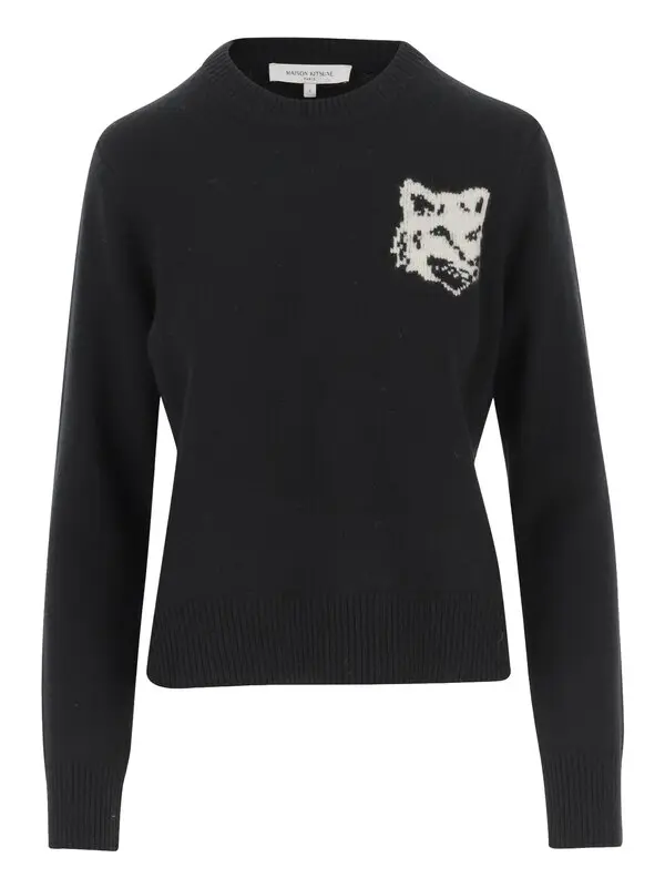 Maison Kitsuné Fox Head Intarsia Regular Jumper - Black