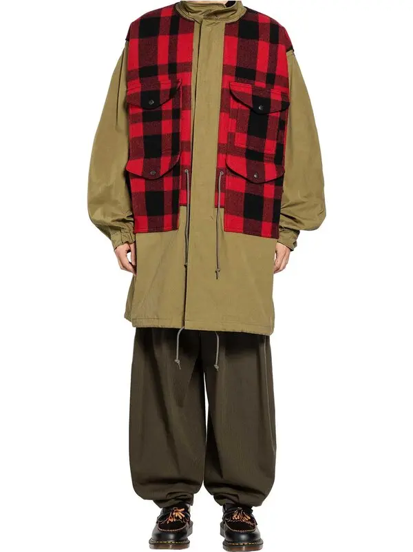 Junya Watanabe Checked Drawstring Coat - Green