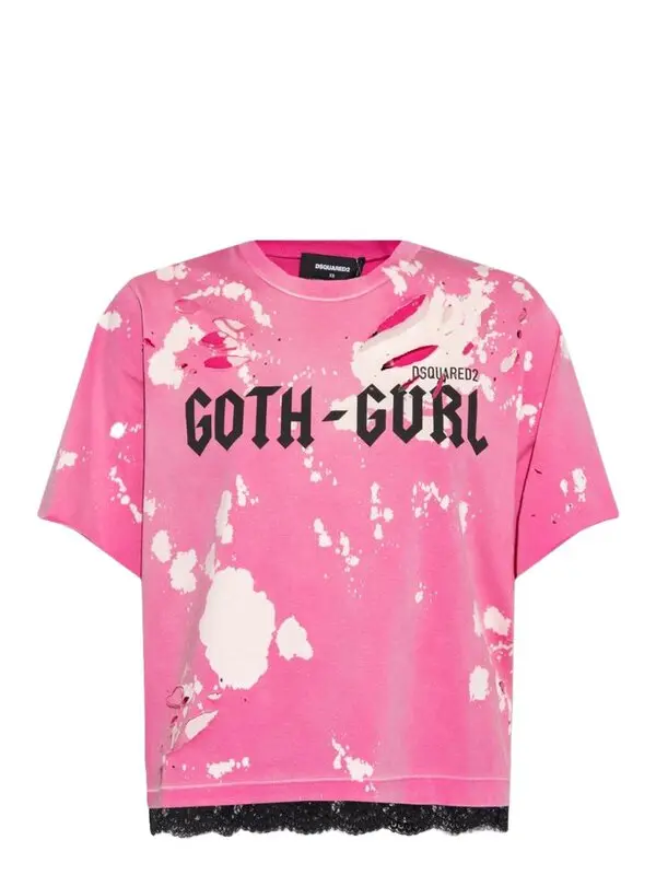 Dsquared2 Lace Hem Distressed T-shirt - Pink