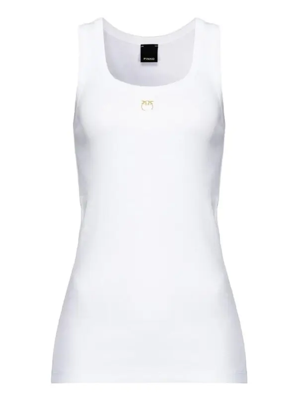 Pinko Logo Plaque Ribbed Tank Top - White