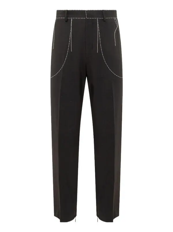 Off-White Contrasting Line Straight Leg Trousers - Black