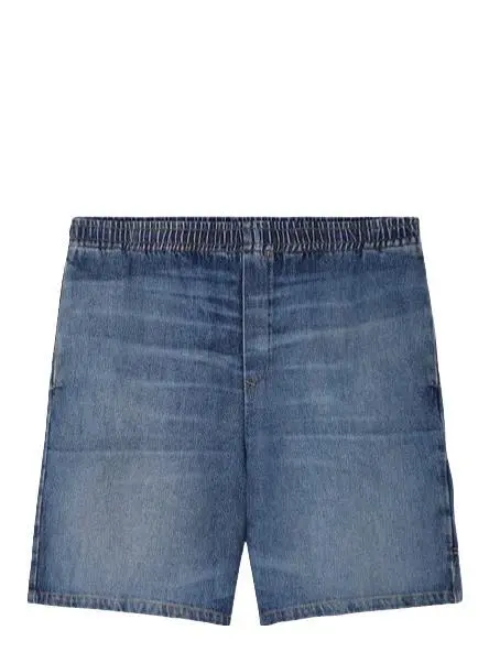 Versace Elastic Waist Denim Shorts With Side Slit Pockets - Blue