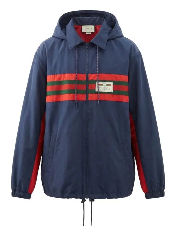 Gucci Logo-appliquéd Hooded Windbreaker - Blue
