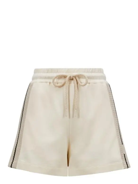 Moncler Cotton Fleece Drawstring Track Shorts With Crochet Trim - White