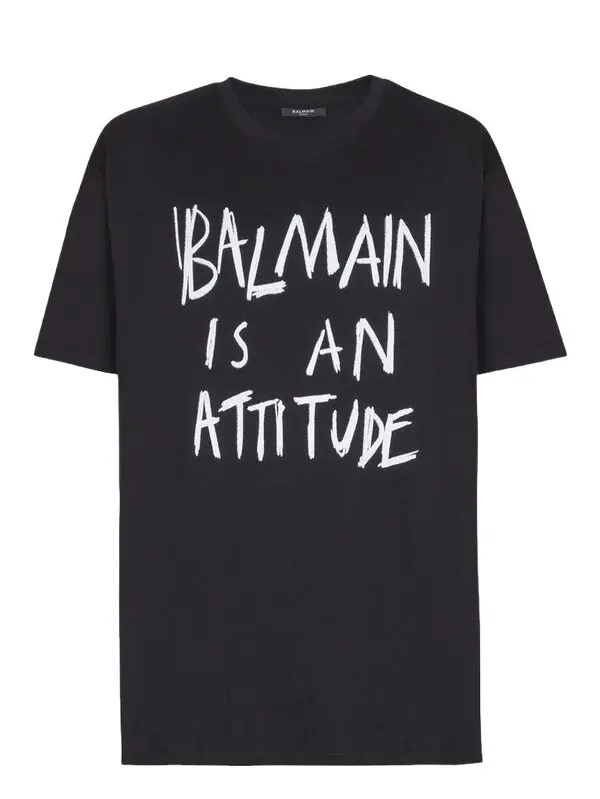 Balmain Logo Printed Crewneck T-shirt - Black