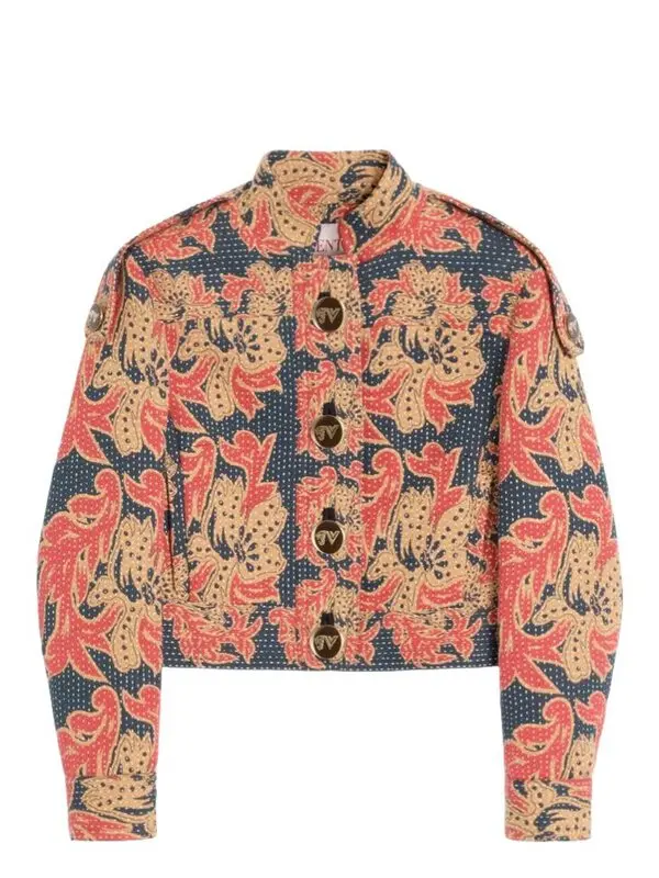 Valentino Garavani Quilted Floral Jacquard Jacket - Indigo/multicolor
