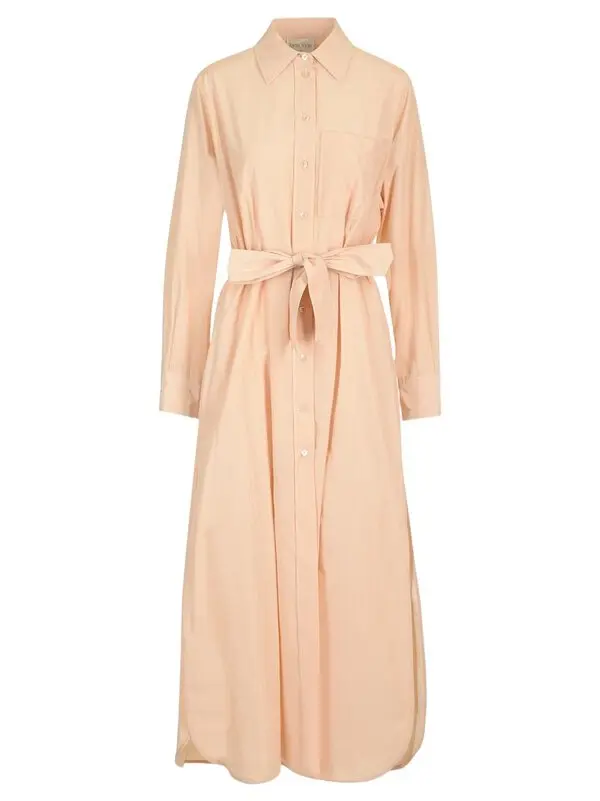 FORTE_FORTE Long Button-up Shirt Dress With Tie Waist - Pink