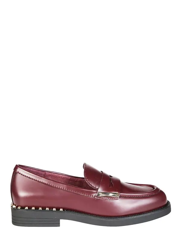 Ash Round-toe Slip-on Loafers - Red