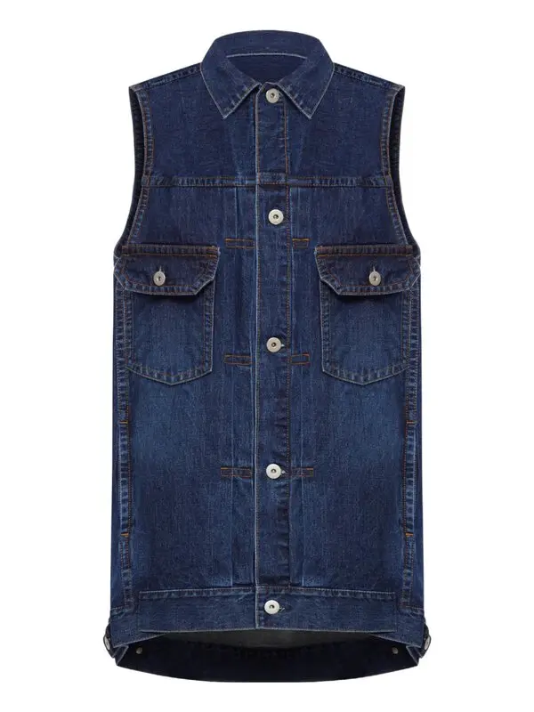 Sacai Button-up Denim Vest - Blue