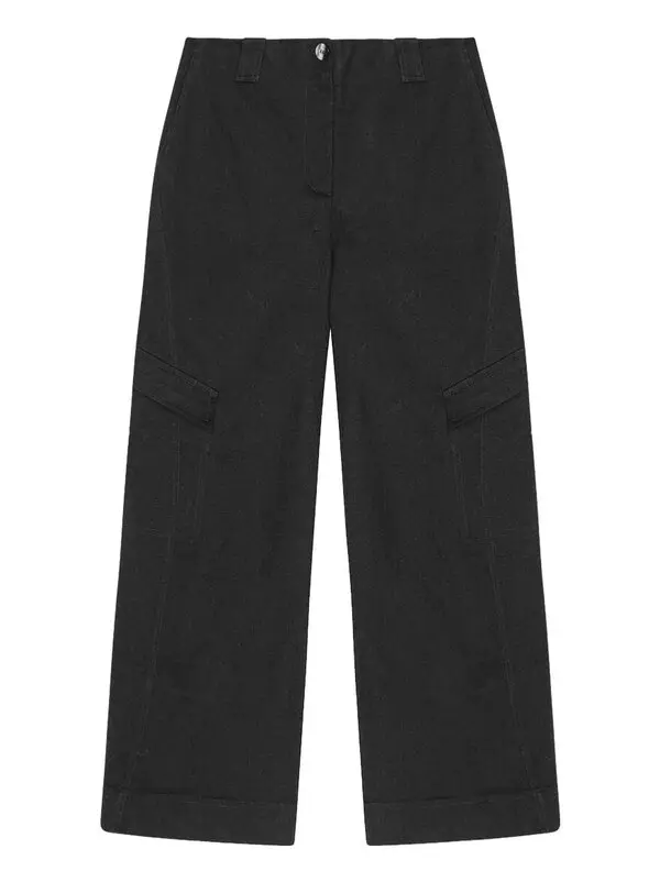 GANNI Herringbone Mid Waist Trousers - Black