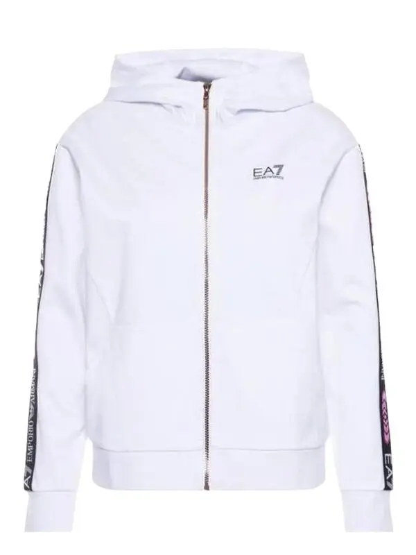 EA7 Logo Hooded Zip-up Jacket - White
