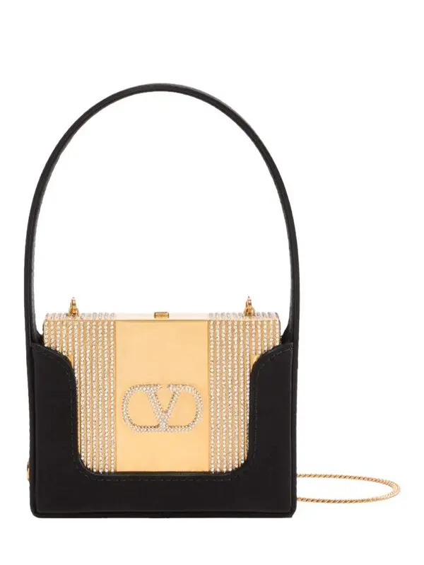Valentino Garavani Minaudire Clutch Bag With Embellished Logo Plaque - Ancient Brass/black