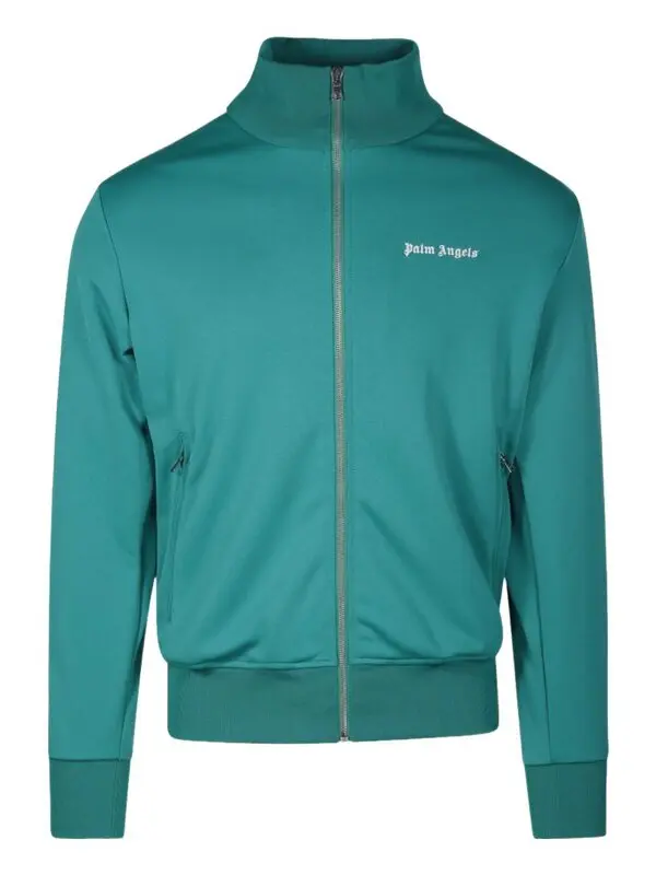 Palm Angels Logo Embroidered Zip Track Jacket - Blue
