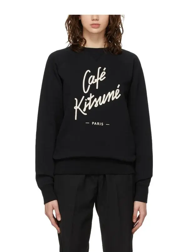 Maison Kitsuné Logo Print Crewneck Sweatshirt - Black