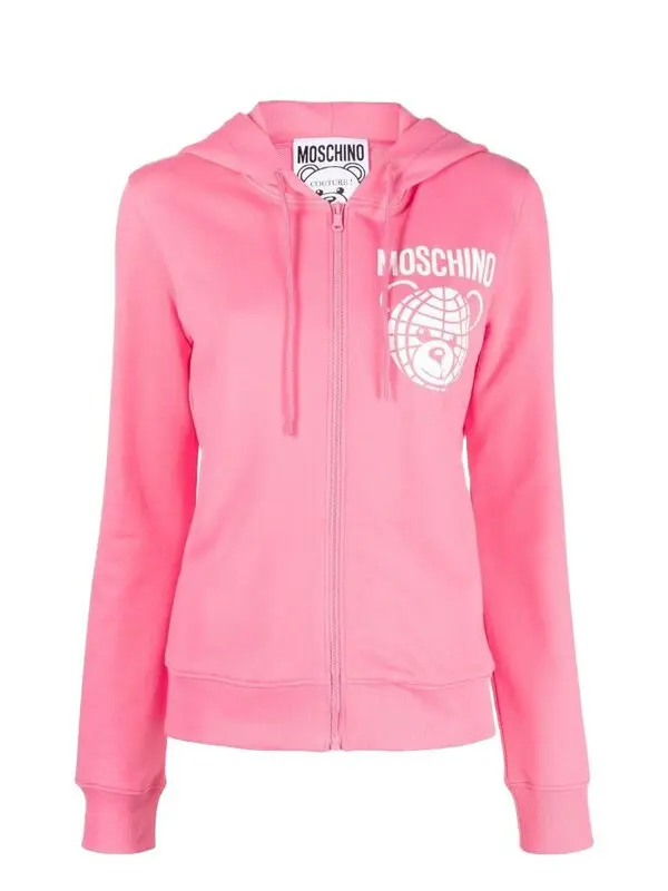 Moschino Print Full Zip Hoodie - Pink