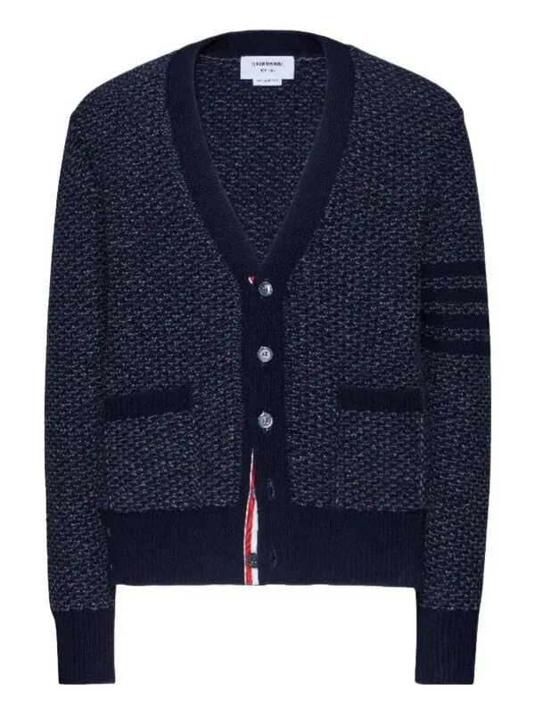 Thom Browne 4-bar Textured-knit Cardigan - Navy Blue