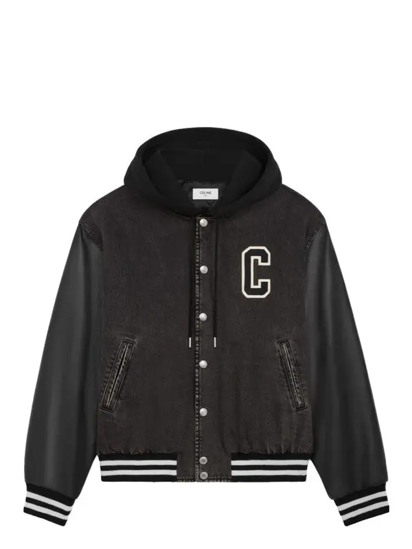 Celine Loose Teddy Jacket In Charcoal Wash Denim - Black