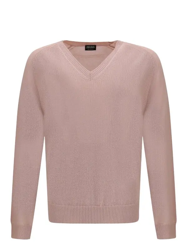 Zegna Long-sleeved V-neck Jumper - Nude