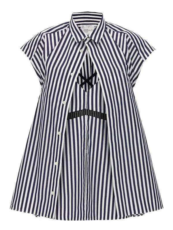 Sacai Striped Poplin Sleeveless Shirt - Black