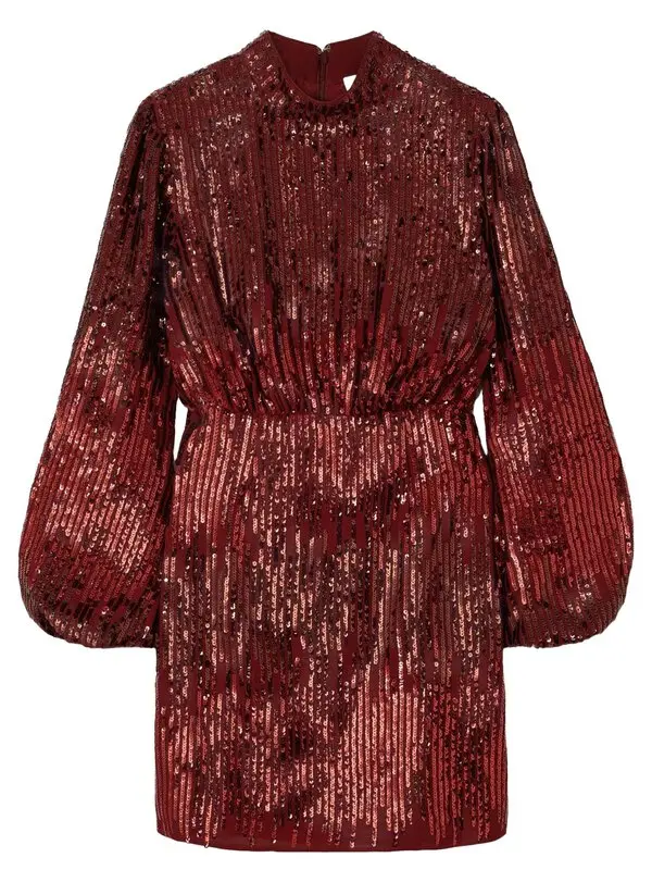 Rixo Long-sleeve Sequin Mini Dress - Brown