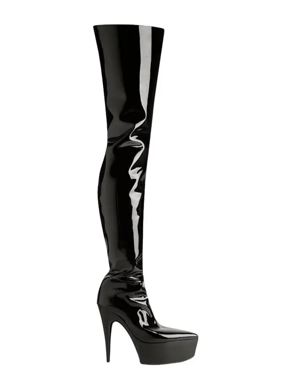 Balenciaga Over The Knee Patent Leather Boots - Black