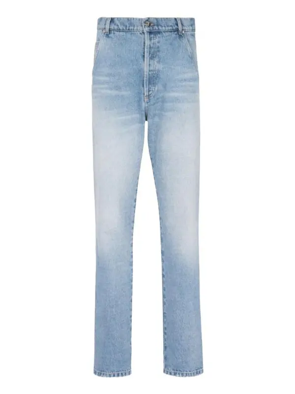 Balmain Straight Cut Jeans In Light Wash Denim - Blue