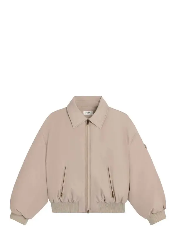 Celine Puffer Jacket In Nylon With Logo Patches - Light Brown