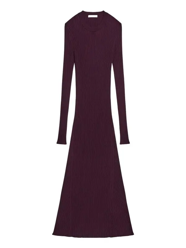 Helmut Lang Ribbed Knit Long Sleeve Open Back Dress - Eggplant