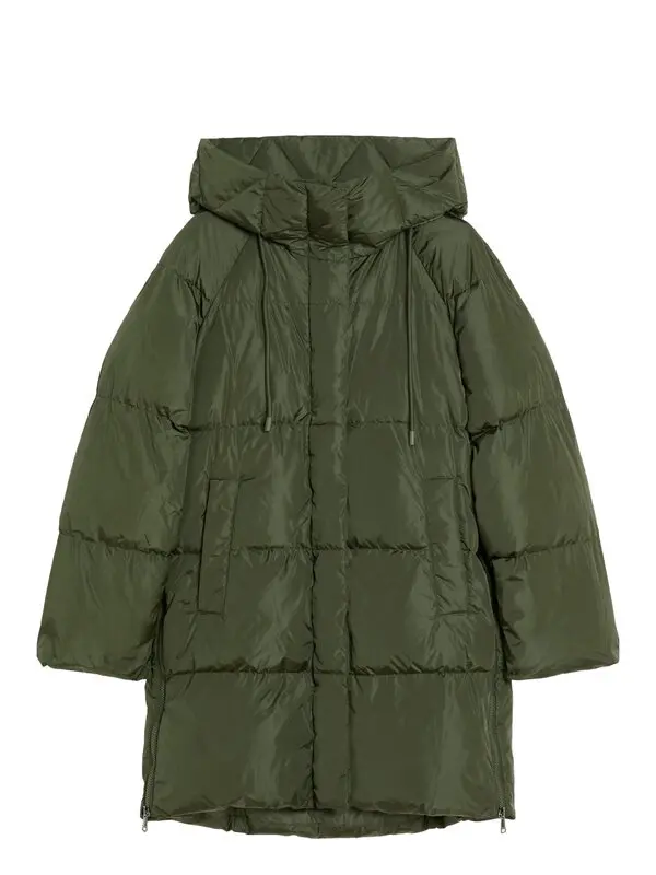 Max Mara Quilted High Neck Drawstring Coat - Dark Green