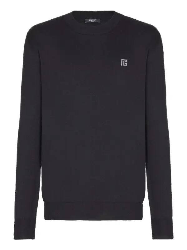Balmain Logo Intarsia Crewneck Jumper - Black