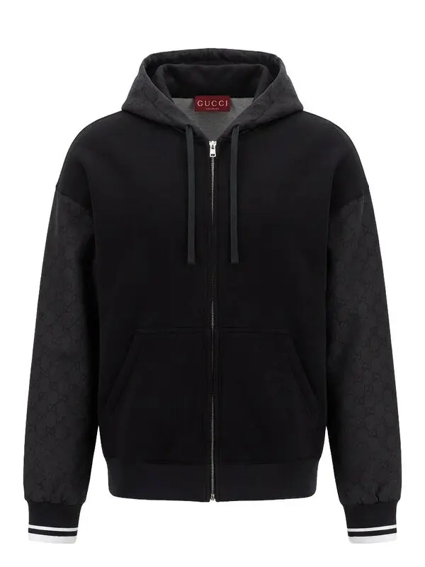 Gucci Jersey Wool Zip Jacket With Gg Nylon Inserts - Black