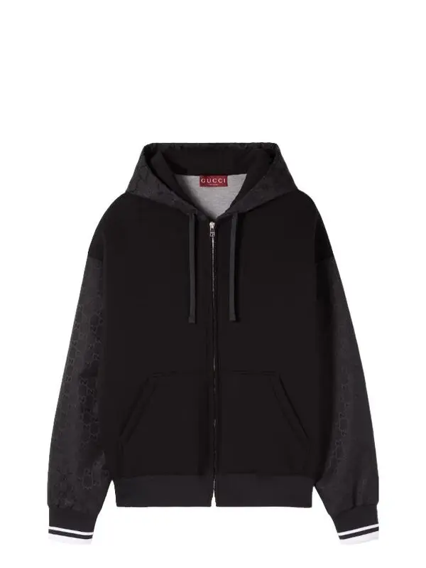 Gucci Jersey Wool Zip Jacket With Gg Nylon Inserts - Black