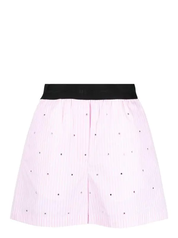 MSGM Rhinestone Embellished Striped Wide-leg Shorts - Pink