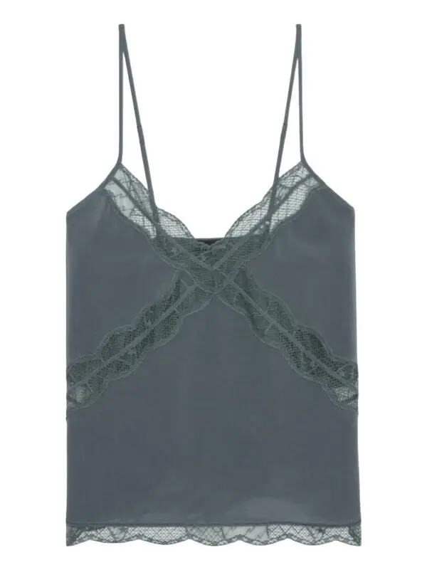 Zadig&Voltaire Sheer Lace Detailed Camisole - Vert De Gris