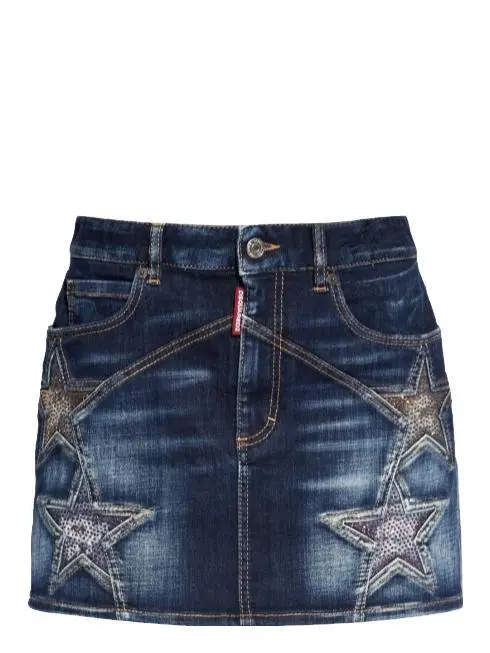 Dsquared2 Star-studded Embellished Denim Mini Skirt - Blue