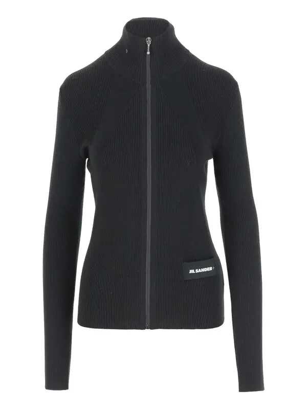 JIL SANDER Zip-up Ribbed-knit Cardigan - Black