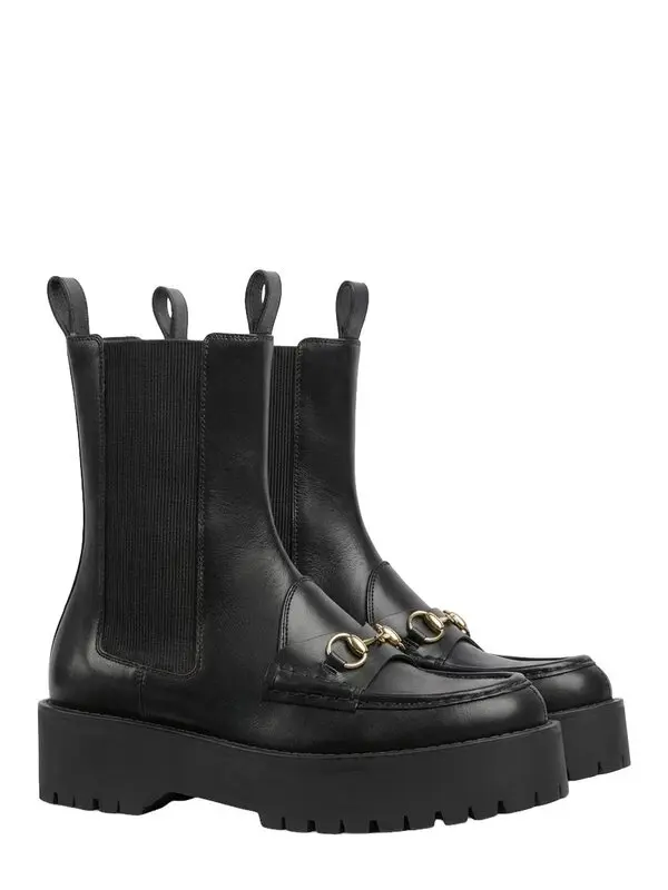Gucci Lug Sole Horsebit Boots - Black