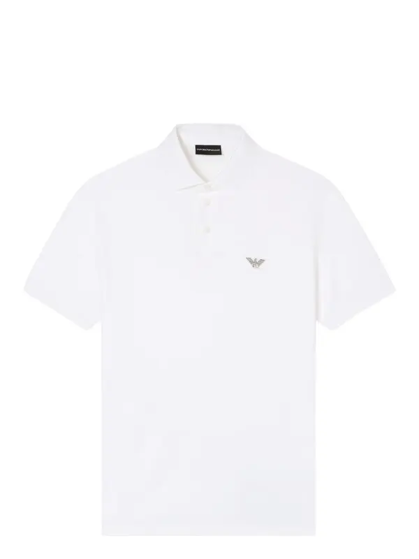 Emporio Armani Logo Embroidered Short-sleeved Polo Shirt - White